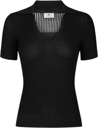Elisabetta Franchi Femme, Tops, Noir, Taille: 40 FR Polo en Maille avec Logo Imprim&eacute;