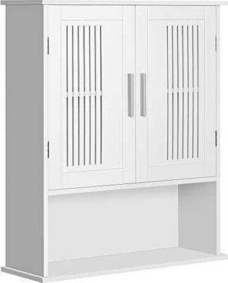 Kleankin Armoire Murale, Meuble Haut Salle de Bain avec &eacute;tag&egrave;re r&eacute;glable, Double Porte et &eacute;tag&egrave;re Ouverte, Meuble de Salle de Bain, Meuble de Rangement Suspend