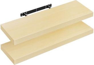 Woltu &Eacute;tag&egrave;re Murale, &Eacute;tag&egrave;re Flottante de CD, Lot de 2, pour Salon, Cuisine, Chambre, Salle de Bain 70x22.9x3.8cm, Jaune Ch&ecirc;ne RG9369kei-2