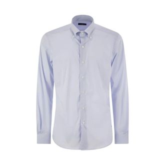 Fay Homme, Chemises, Bleu, Taille: XL Chemise Stretch en Coton &agrave; Col Boutonn&eacute;