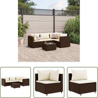 vidaXL vidaXL Rattan - 5-tlg. Garten-Lounge-Set mit Kissen Braun Poly Rattan