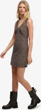 Superdry Minikleid in Kastanienbraun mit kleinem Rosenmuster und Herzausschnitt