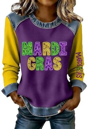 Generic Sweat-shirt graphique moderne &agrave; manches longues et col rond pour femme - L&eacute;ger - Manches longues, violet, 3XL