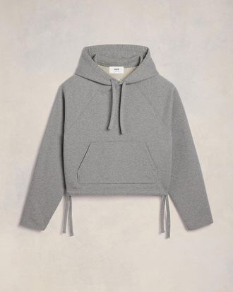 Ami Ami Paris - Ami de Coeur Cropped Kapuzenpullover mit Stickerei Grau - Gr&ouml;&szlig;e: XXS - Unisex