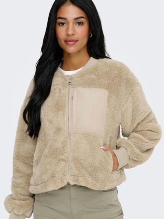 Only Pl&uuml;schjacke ONLY ONLANNA CONTACT LIFE SHORT JACKET CC OTW, Damen, Gr. M, humus, Pl&uuml;sch, Obermaterial: 100% Polyester, unifarben, regular fit h&uuml;ftlang,