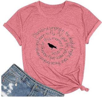 Generic T-shirts de musique country pour femmes 2025 Blackbird chantant in The Dead of Night Workout Trendy Loose Tops Casual Vintage Coupe ample Cute Comfy Y