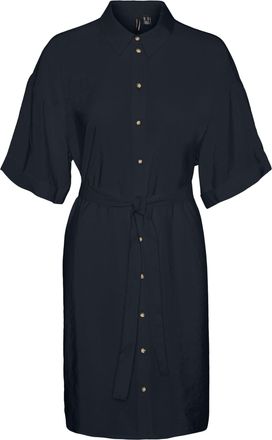Vero Moda VERO Moda Damen Vmqueeny S/S Short Shirt Dress WVN Ga Kleid, Schwarz, L EU