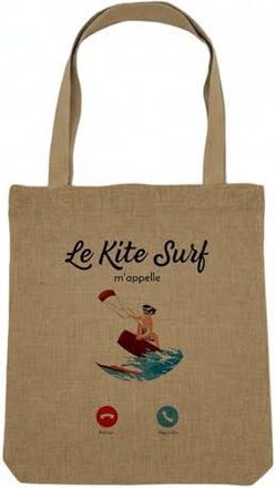 Fabulous Sac Shopping Tote Bag Aspect Lin - Le Kite Surf MAppelle Sport Extr&ecirc;me Aquatique - Sac de Courses Toile Epaisse 360g Beige Naturel Cabas Port&eacute; Epaule 