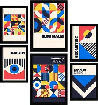 Nacnic Ensemble de 6 impressions dans Bauhaus Style 6 Impressions de collecte de conception g&eacute;om&eacute;trique Impressions d&eacute;coratives esth&eacute;tiques pour votre salon,