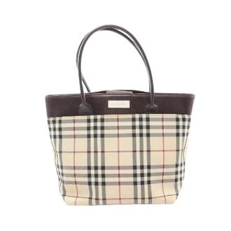 Burberry Sac cabas en toile &agrave; carreaux et cuir Pre-owned - Femme - Pre-owned - Beige - Taille: ONE Size