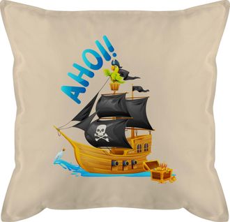 Shirtracer Kissen 50x50 - Pirat - Piratenschiff AHOI Piraten Geschenk Piratenparty I Piratenkapitän Schiffsmotiv Seeräuber Geschenkidee Jungs - 50 x 50 cm - Beig