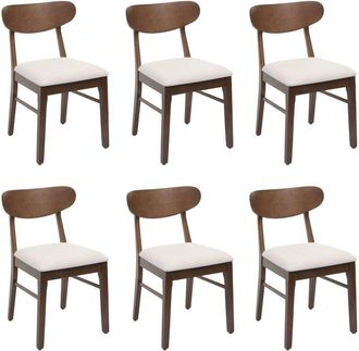 Hhg Lot de 6 chaises de salle &agrave; manger - Tissu 100% polyester - Bois massif dh&eacute;v&eacute;a - Dossier haut et rembourrage moelleux - Protection de sol