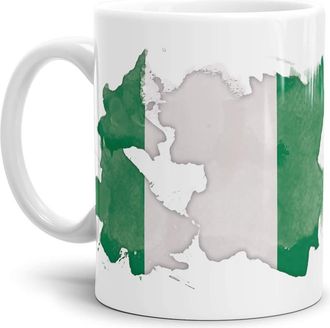 Tassendruck Flaggen-Tasse Nigeria Weiss - Fahne/Länderfarbe/Wasserfarbe/Aquarell/Cup/Tor/Qualität Made in Germany