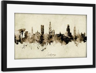 artboxONE Poster mit Rahmen schwarz 30x20 cm Antwerp Belgium Skyline Sepia von Michael Tompsett - gerahmtes Poster