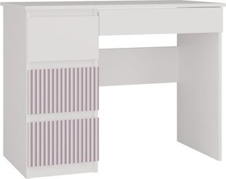 Topeshop Cdf Schreibtisch Mijas Links Farbe: Weiß/Rosa 4 Schubladen Ideal für Büro, Arbeitszimmer, Kinder- und Jugendzimmer Funktionaler Schreibtisch für