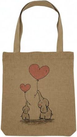 Fabulous Sac Shopping Tote Bag Aspect Lin - Aquarelle Peinture Elephant Ballon Coeur Enfant Mignon - Sac de Courses Toile Epaisse 360g Beige Naturel Cabas Port