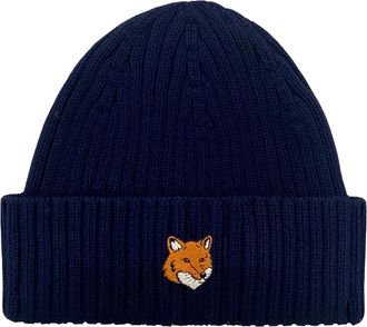 Maison Kitsun&eacute; Fox Head Beanie - - Accessories - unisex - Blau - ONE SIZE
