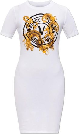 Versace Jeans Couture Femme, Robes, Blanc, Taille: 38 FR Robe avec imprim&eacute; et sequins scintillants