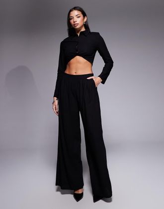 KAIIA Exclusive - Elegante Schlaghose mit hohem Baumwollanteil in Schwarz mit hohem Bund, Kombiteil