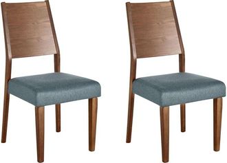 Beliani Beliani - Esszimmerstuhl 2er Set Grau und Dunkelbraun Gummibaumholz mit Hoher R&uuml;ckenlehne Sitzpolster Retro Design f&uuml;r Wohnzimmer Esstisch Gastronomie