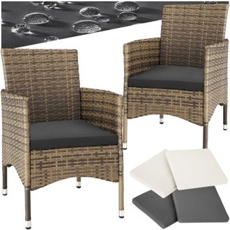 TecTake 2er Set Gartenstuhl aus Polyrattan, Gartenm&ouml;bel Set mit 2 Sessel, Outdoor Rattansessel inklusive Sitzpolster und 2 Bezugssets, rostfreie Edelstahlschr