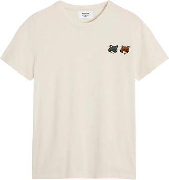 Maison Kitsun&eacute; T-shirt Double Fox Head Patch - Femme - Tops - Beige - Taille: 38 FR