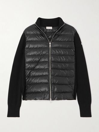 Moncler Veste En Laine, Tissu Technique Matelassé Et Duvet - Noir