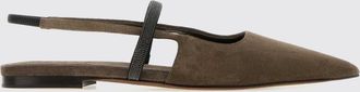 Brunello Cucinelli Slingback-Ballerinas aus Veloursleder mit mandelf&ouml;rmiger Kappe und Monili