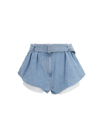 Magda Butrym Womens Flared Denim Shorts With Undershorts - Light Blue Cotton