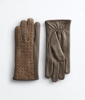 Bottega Veneta Gants en cuir su&eacute;d&eacute; intrecciato - Gris - Homme - 7.5