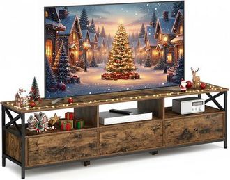 Vasagle TV-Schrank, Lowboard f&uuml;r Fernseher bis zu 80 Zoll, Fernsehtisch mit 3 Stoffschubladen, 3 offenen F&auml;chern, 178 x 40 x 50 cm, Wohnzimmer, Stahlgestell, 
