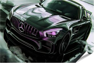 Islandburner XXL Bild Poster Futuristischer AMG in Neonfarben f&uuml;r Wohnzimmer Autofans Autohandel Premium Bilder Fotodruck