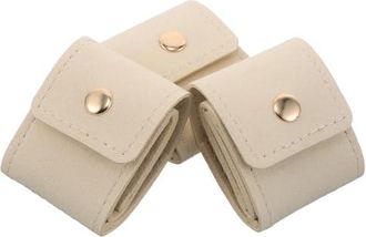 BESPORTBLE Lot de 3 Pochettes &agrave; Bijoux en Microfibre Ultrafine Mini &Eacute;tuis de Voyage Beige Clair avec Compartiments Multiples Organisateurs Compacts pour Boucles 