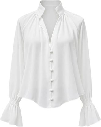 Actualee Bluse mit hohem Kragen und Raffung - - Blouses & Shirts - Damen - Wei&szlig; - XS