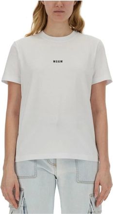 Msgm Msgm, Femme, Tops, Blanc, Taille: 40 FR T-shirt en coton avec micro logo