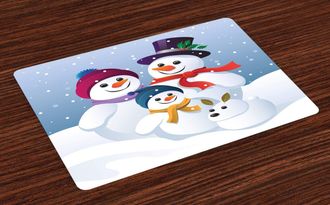Abakuhaus Schneemann Platzmatten, Muster Einer Schnee-Familien, Waschbare Stoff Esszimmer K&uuml;che Tischdekorations Digitaldruck, Mehrfarbig