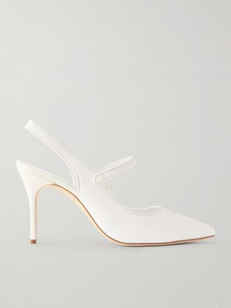 Manolo Blahnik Camparisli 90 Slingback-pumps Aus Raffiabast Mit Lederbes&auml;tzen - Wei&szlig;