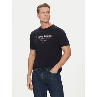 Tommy Hilfiger T-Shirt Center Stack MW0MW38621 Dunkelblau Regular Fit