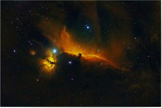 artboxONE Poster 150x100 cm Natur Flammen- und Pferdekopfnebel in den Farben der Hubble-Palette - Bild Flammennebel