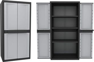 Kreher XXL Set: Jumbo Spindschrank für Besen und Sperrige Gegenstände + Jumbo Schrank Mit Verstellbaren Böden. Grau. Abschließbar. Maße Pro Schrank BxTxH Ca.