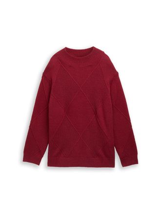 Tom Tailor Damen 1050749 Plus Size-Strickpullover mit Stehkragen, 39063-Rumba Red Melange, 54