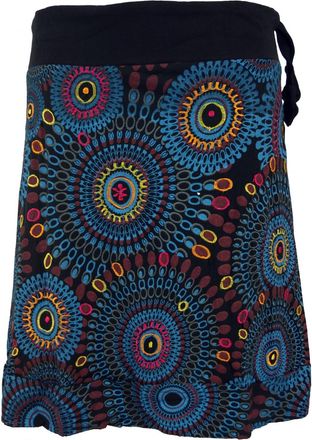 Guru Shop Bestickter Minirock, Boho Chic Rock, Retro Mandala - Schwarz/bunt, Damen, Baumwolle, Size:L/XL
