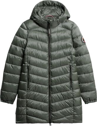 Superdry Damen Mittellanger Fuji Steppmantel mit Kapuze Sturmwetter Blau 34
