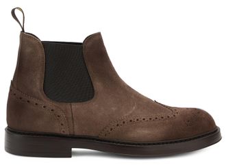 Doucal's Calfskin Brogue Chelsea Boot - Brown