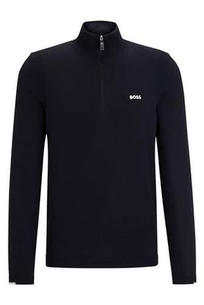 BOSS Hommes Ever-X QZ Pull en Coton m&eacute;lang&eacute; &agrave; Encolure zipp&eacute;e et Logo imprim&eacute;