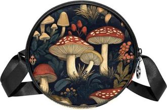 Generic Sac &agrave; bandouli&egrave;re rond pour femme, petit sac &agrave; bandouli&egrave;re vintage champignon avec fermeture &eacute;clair, bretelles r&eacute;glables, sac &agrave; main rond d&eacute;contract&eacute; 