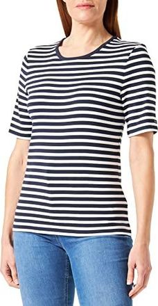 GANT Striped Ribbed SS Shirt À Rayures Et Manches Courtes Côtelées 1X1 Slim, Evening Blue, M Femme