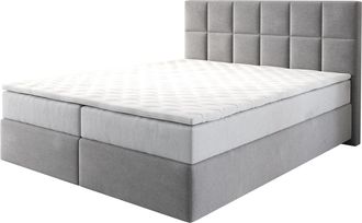 DELIFE Boxspringbett Dream-Fine Mikrofaser Grau 160x200 cm mit TFK Matratze und Visco Topper