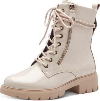 Tamaris COMFORT Damen Stiefeletten zum Schn&uuml;ren mit Rei&szlig;verschluss Herbst, Beige (Creme Patent), 37 EU