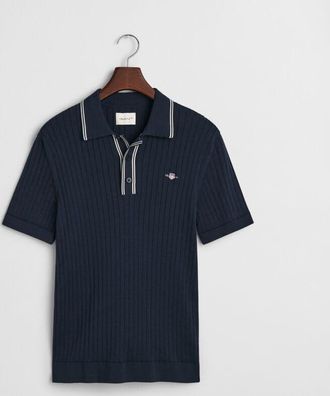 GANT Herren Ribbed Cotton SS Polo Pullover, Evening Blue, XXL
